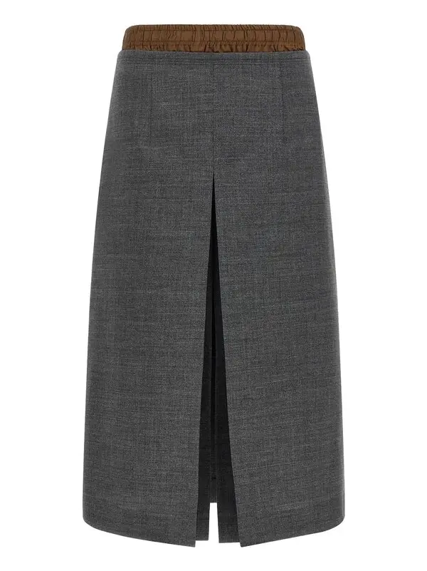 Prada Virgin Wool Double Layer Midi Skirt - Gray