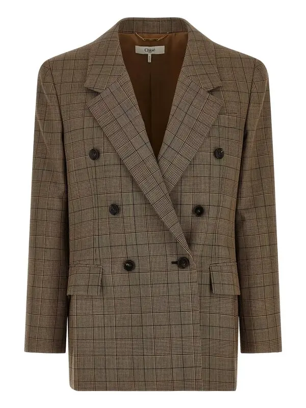 Chloé Checked Double-breasted Tailored Blazer - Brown