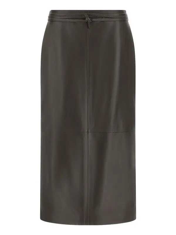 Alberta Ferretti Leather Midi Skirt - Brown