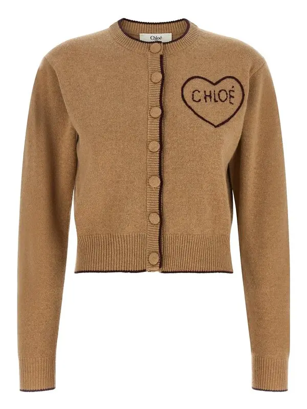 Chloé Heart Intarsia Cardigan - Beige
