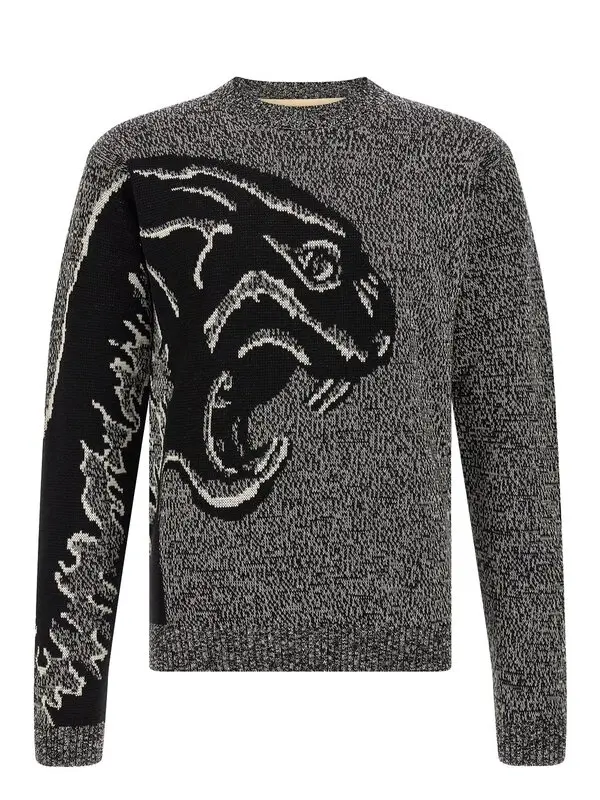 Valentino Garavani Panther Mélange Crew Neck Sweater - White/black