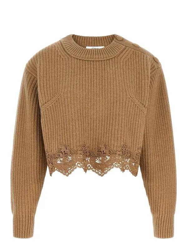 Chloé Cropped Lace Sweater - Beige