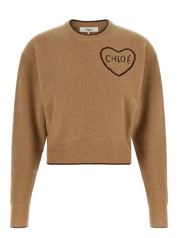 Chloé Heart Intarsia Knit Sweater - Beige
