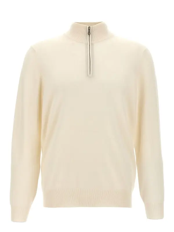 Brunello Cucinelli Cashmere Quarter Zip Sweater - White
