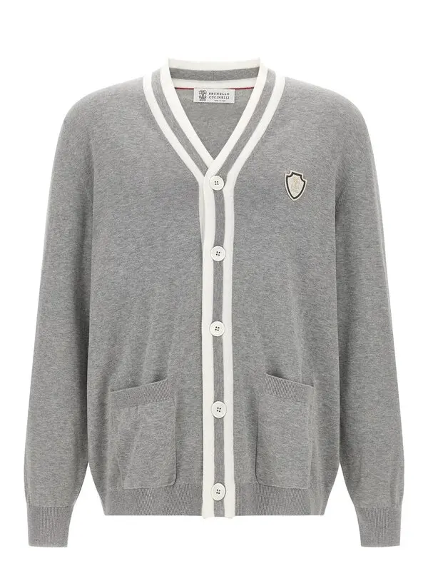 Brunello Cucinelli Heraldic Logo Cardigan - Gray