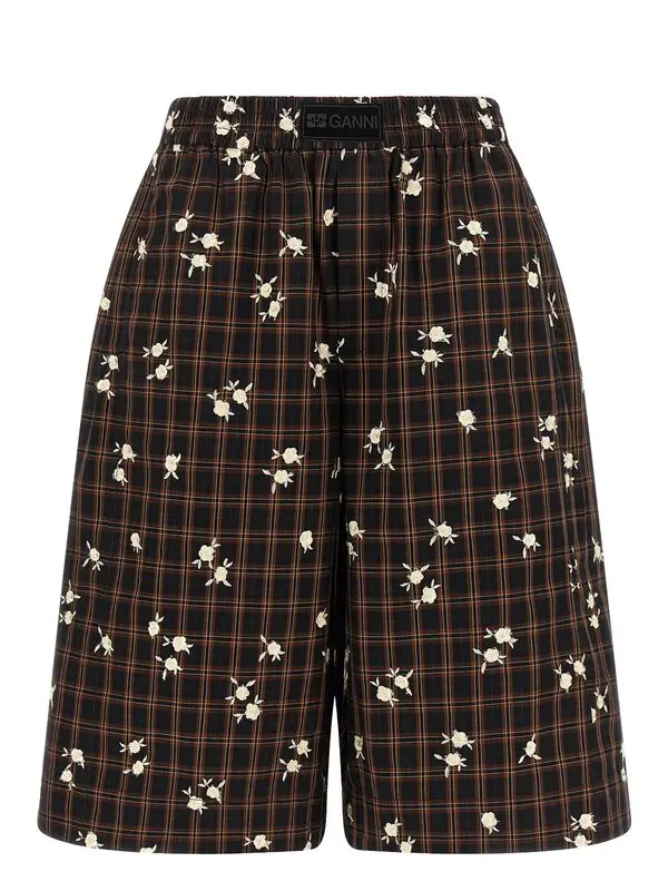 GANNI Check Flower Bermuda Shorts - Brown