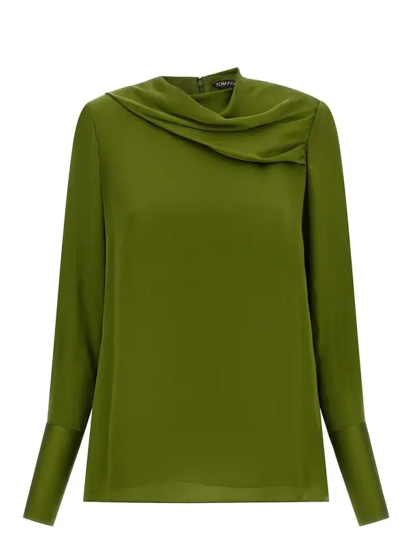 TOM FORD Silk Georgette Draped Blouse - Green