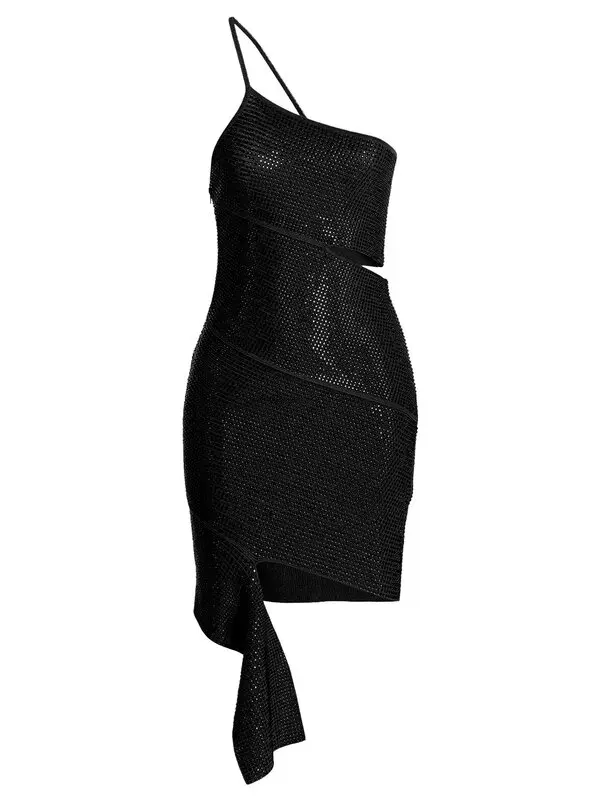 ANDREĀDAMO Sequin One Shoulder Dress - Black