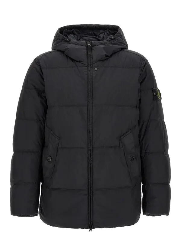 Stone Island Ruffled Effect Down Jacket - Blue