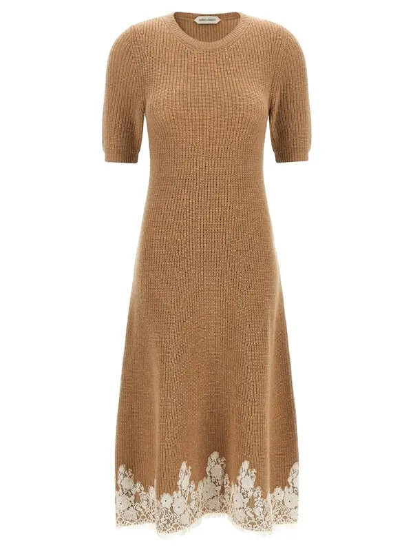 Alberta Ferretti Lace Hem Dress - Brown