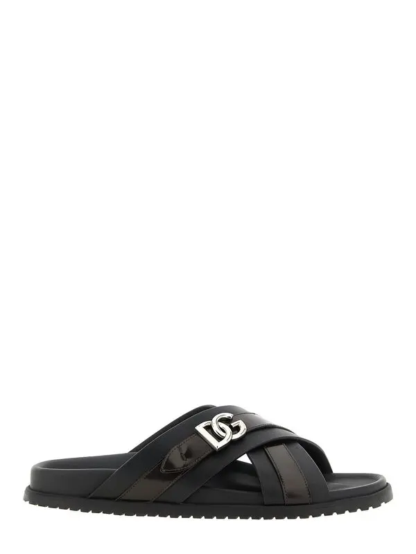 Dolce & Gabbana Leather Dg Casual Sandals - Black