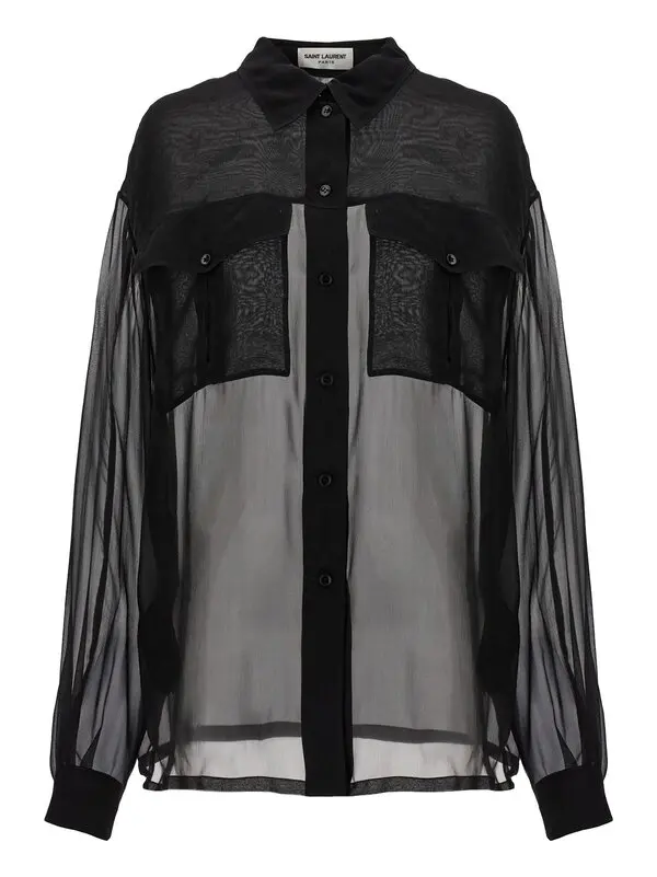 Saint Laurent Silk Muslin Shirt - Black