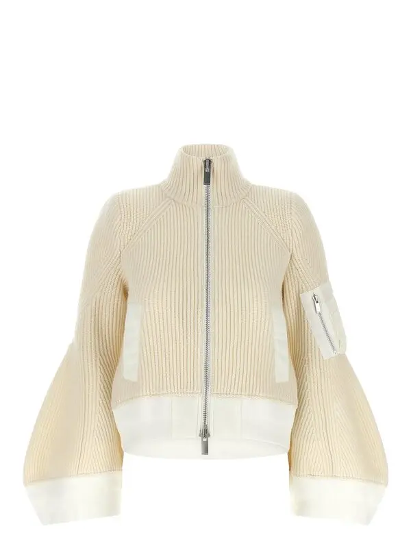 Sacai Nylon Twill And Wool Knit Blouson - White