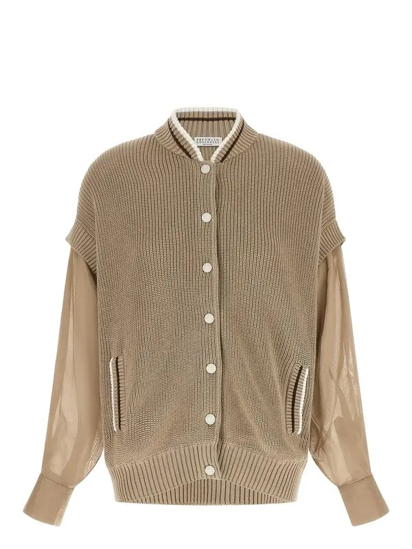 Brunello Cucinelli Organza Sleeve Cardigan - Beige