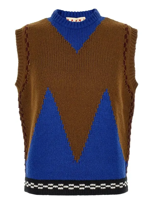 Marni M-shaped Intarsia Wool Vest - Multi
