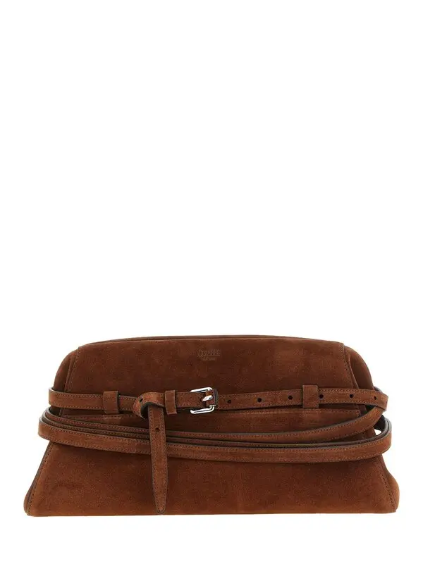 Moschino Tie Me Large Suede Clutch - Brown