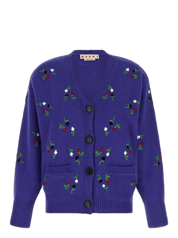 Marni Floral Embroidery Cardigan - Blue