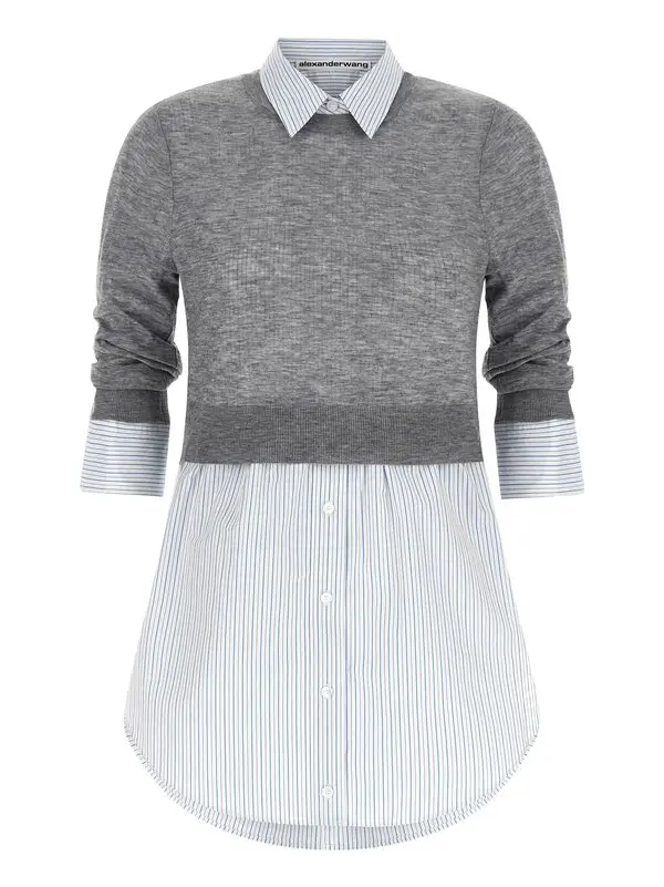 Alexander Wang Hybrid Wool And Cotton Knitted Shirt - Gray