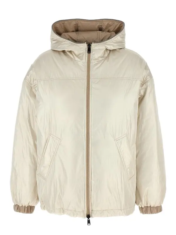Brunello Cucinelli Laminated Reversible Down Jacket - Beige