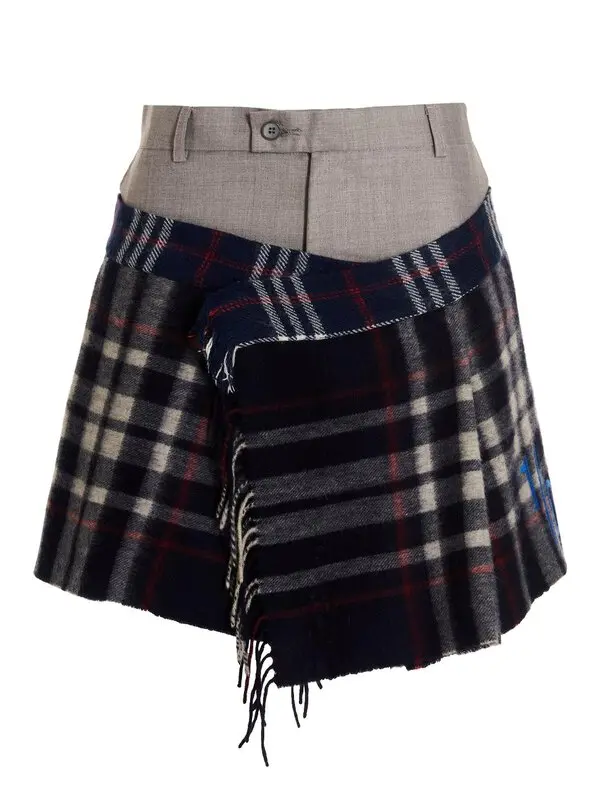 1/OFF PARIS Check Scarf Reworked Wool Skirt - Multi