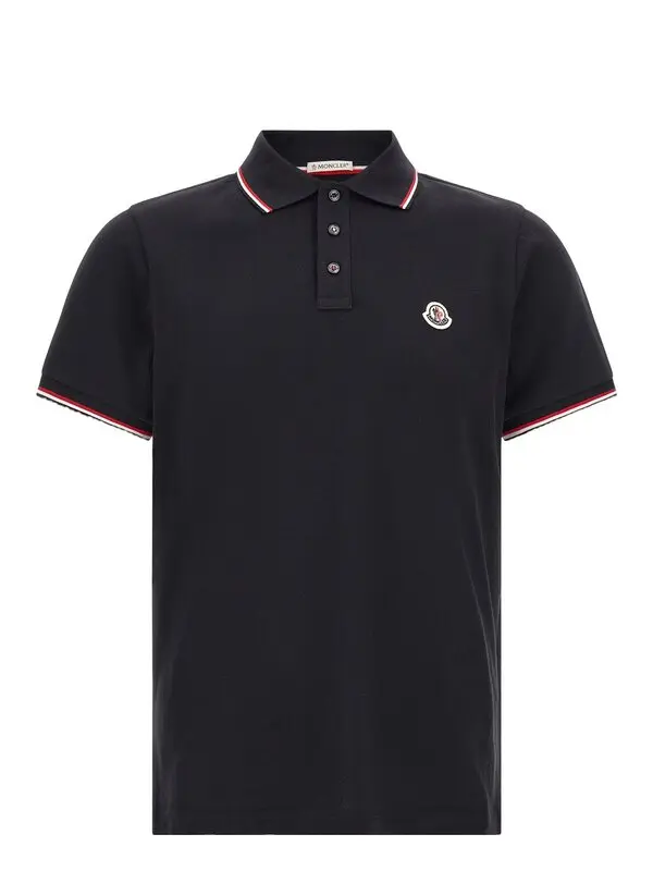 Moncler Tricolor Trim Polo Shirt - Blue