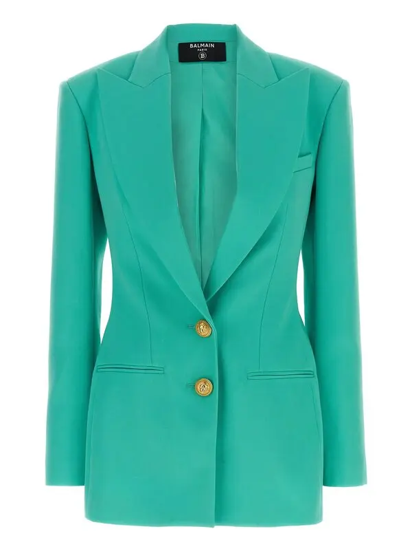 Balmain Logo Button Double-breasted Blazer - Light Blue