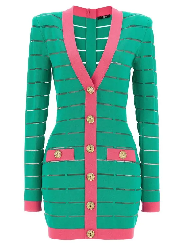 Balmain Two-tone Knit Dress - Green