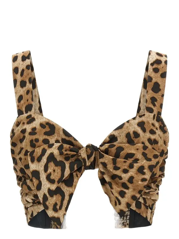 Dolce & Gabbana Animal Print Sweetheart Neckline Top - Brown