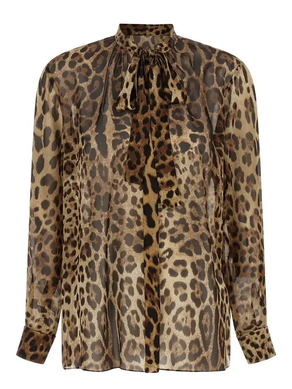 Dolce & Gabbana Silk Georgette Leo Shirt - Brown