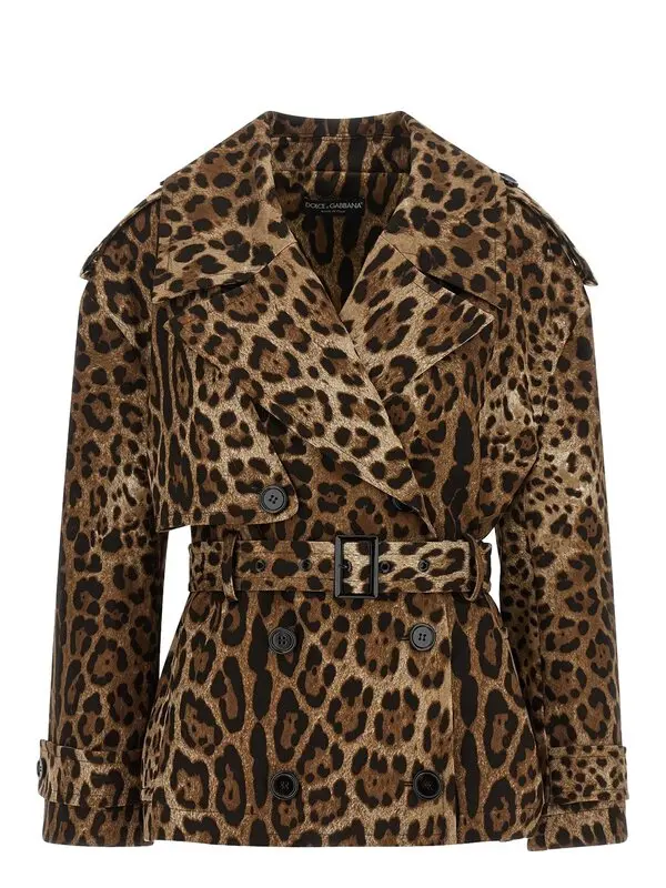 Dolce & Gabbana Leo Print Trench Coat - Brown