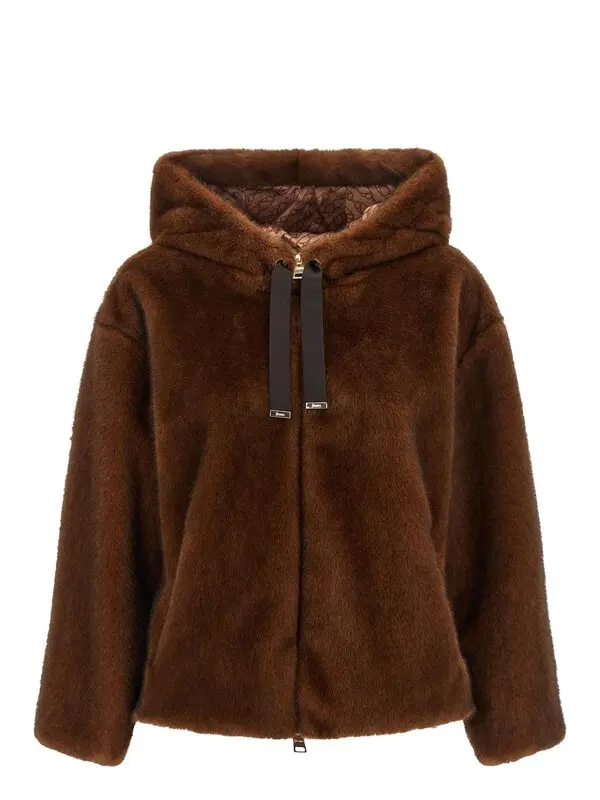 Herno Faux Fur Bomber Jacket - Brown