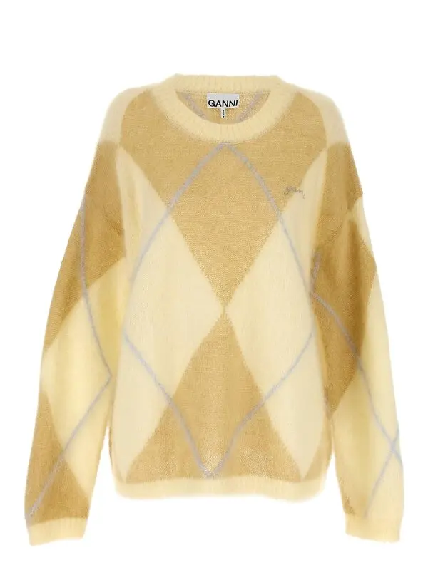 GANNI Logo Embroidery Diamond Sweater - Yellow