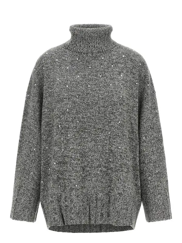 Pinko Crystal Embellished Turtleneck Sweater - Gray