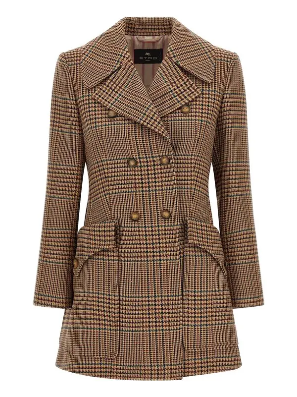 Etro Prince Of Wales Wool Overcoat - Brown