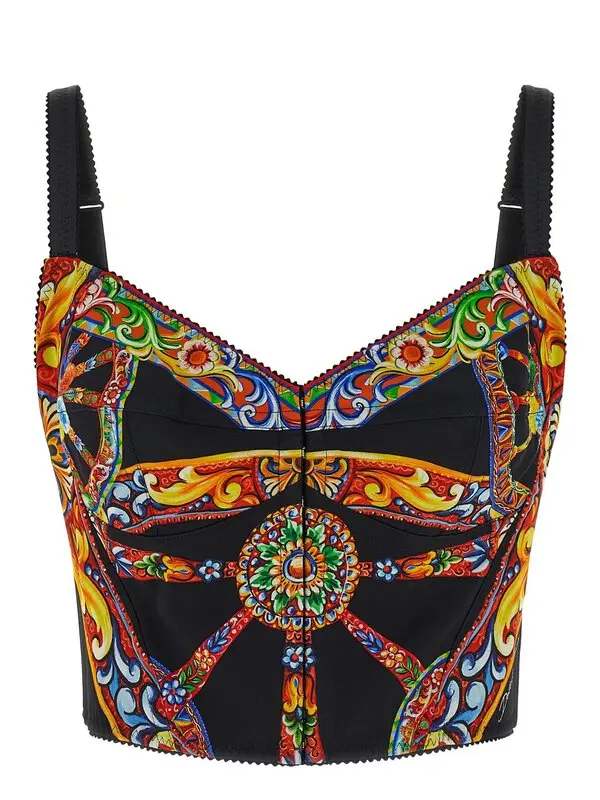 Dolce & Gabbana Carretto Print Silk Stretch Bustier Top - Multi
