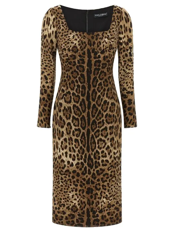 Dolce & Gabbana Leo Print Midi Dress - Brown