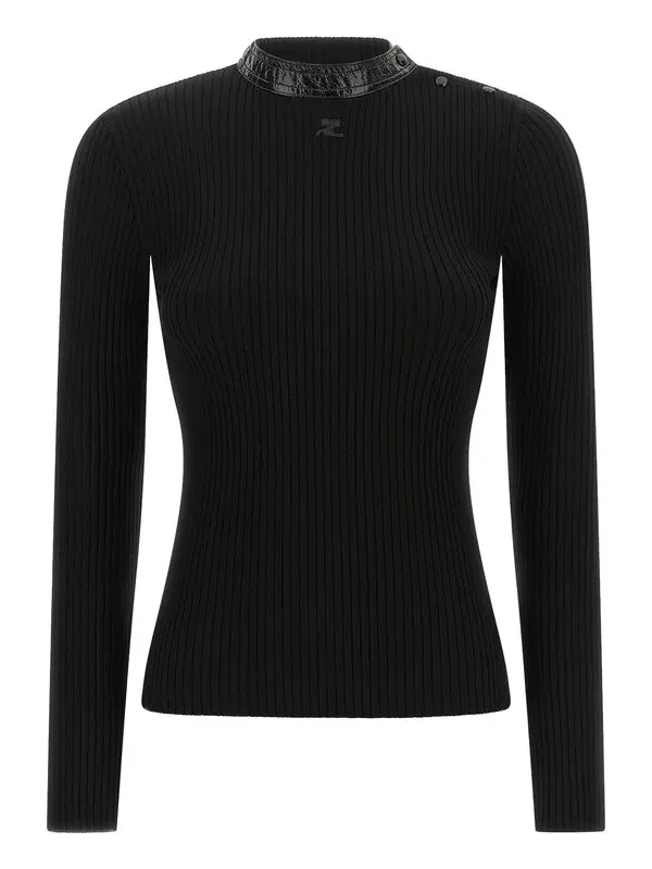 COURREGES Vinyl Collar Sweater - Black