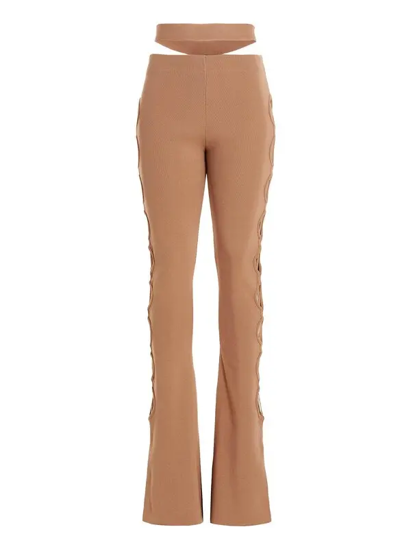 ANDREĀDAMO Cut Out Lacing Flared Pants - Beige