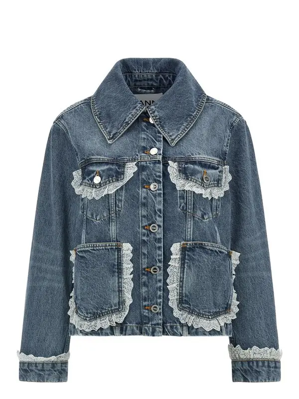 GANNI Denim And Lace Jacket - Blue