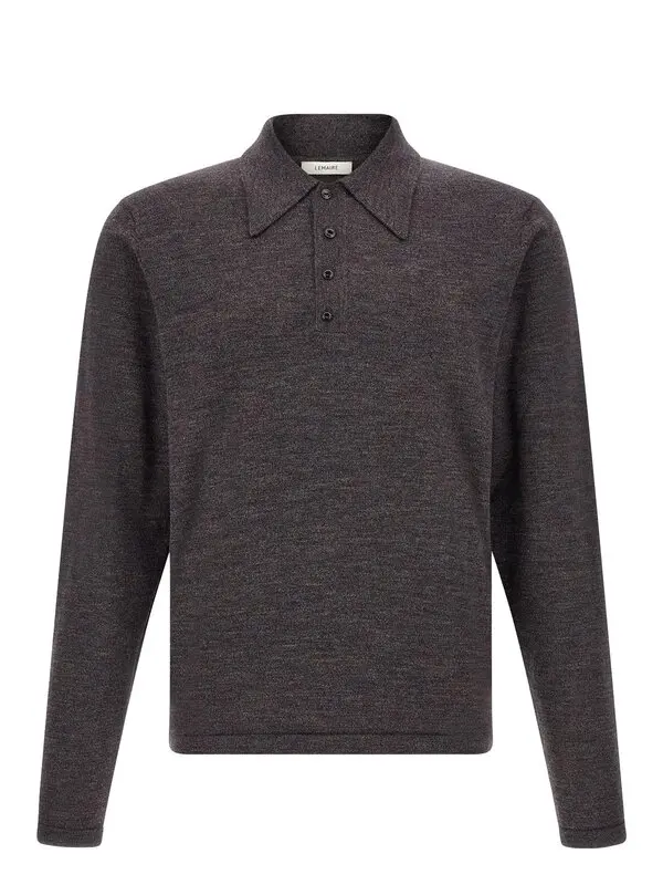 LEMAIRE Mouliné Wool Polo Shirt - Brown