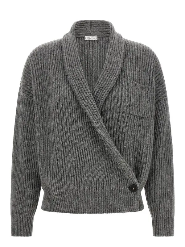Brunello Cucinelli Cashmere And Silk Wrap Cardigan - Gray