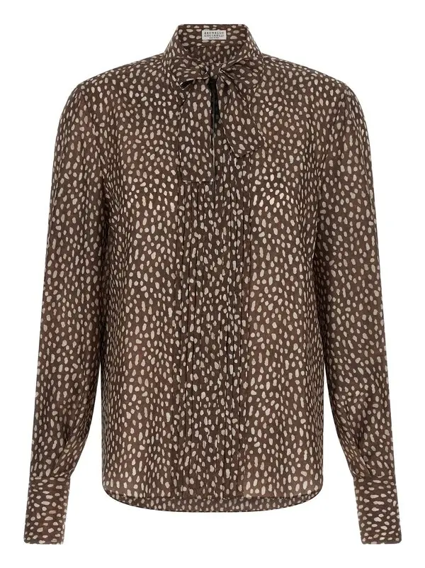 Brunello Cucinelli Lavallière Collar Shirt - Brown