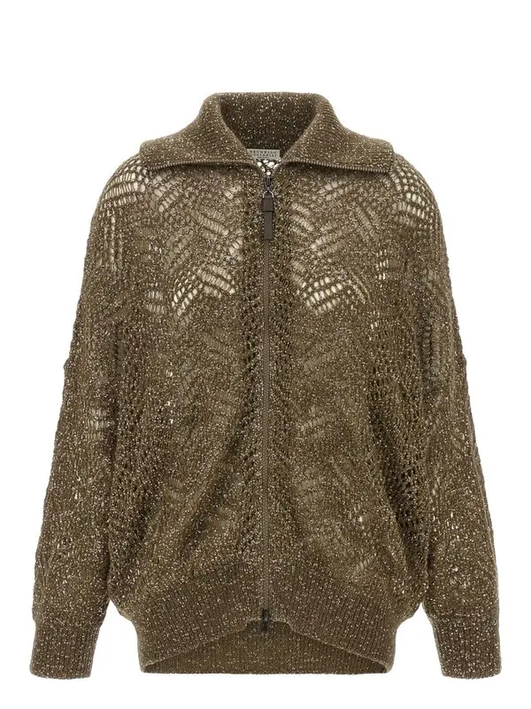 Brunello Cucinelli Dazzling Abstract Leaf Cardigan - Brown