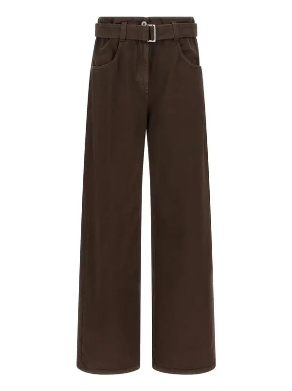 Brunello Cucinelli Belted Wide-leg Jeans - Brown