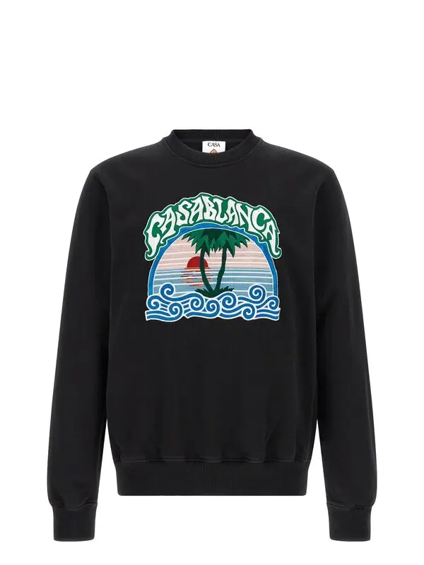 Casablanca Palm Tree Emblem Embroidered Sweatshirt - Black