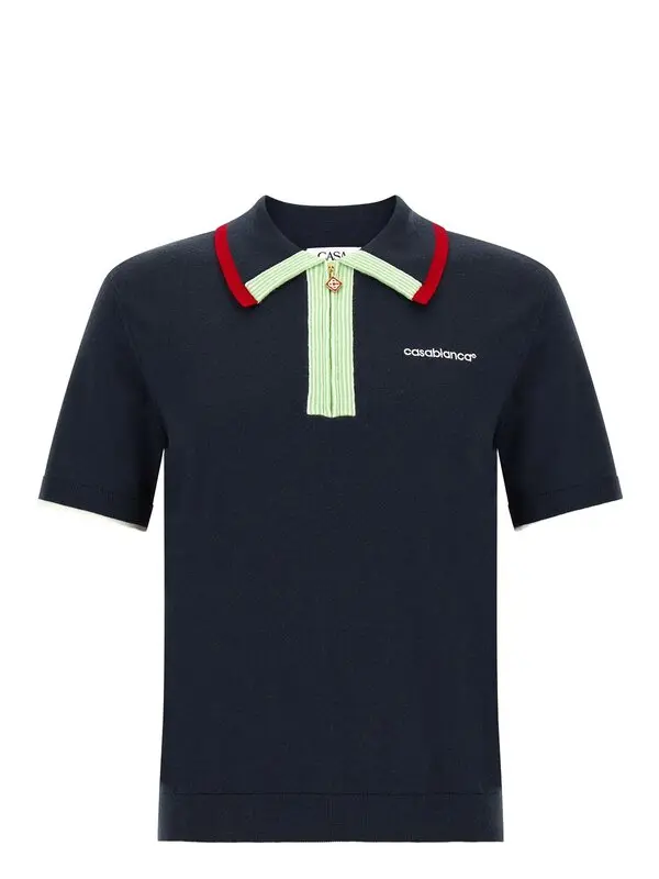 Casablanca Knit Polo Shirt With Zip - Blue