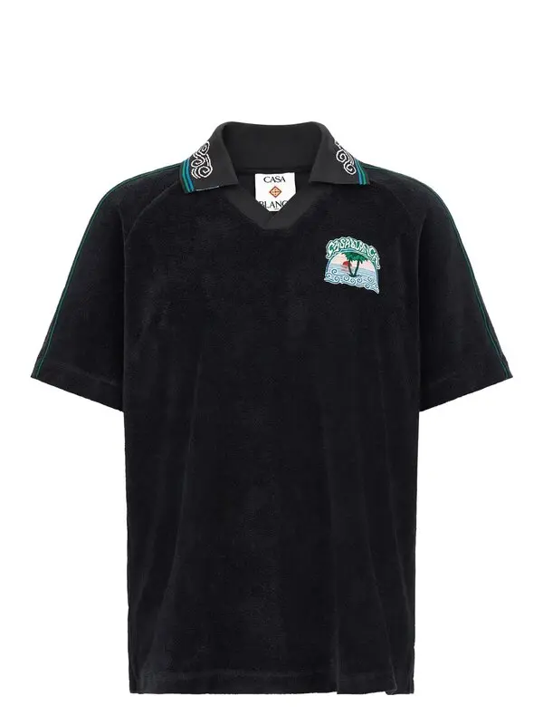 Casablanca Towelling' Jacquard Polo Shirt - Black