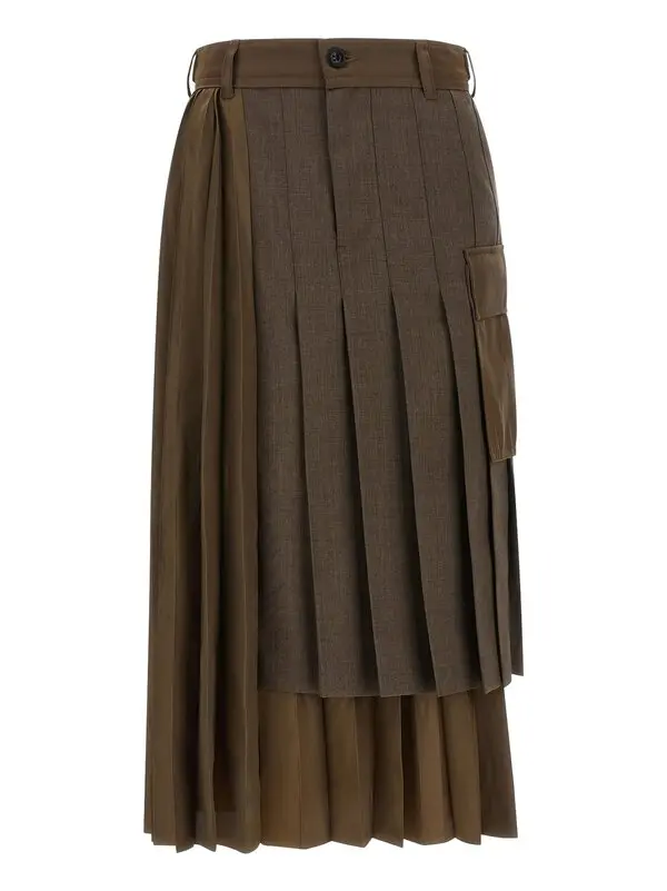 Sacai Hybrid Construction Skirt - Brown