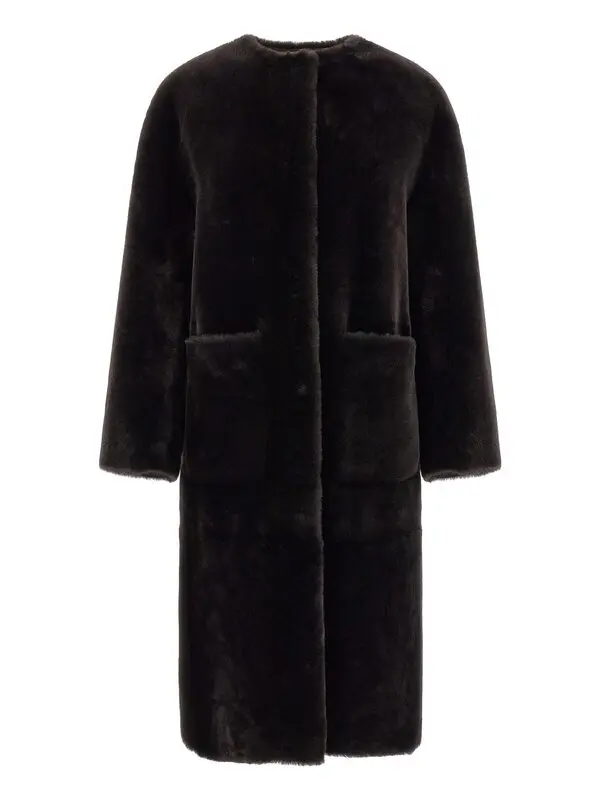 BLANCHA Long Shearling Coat - Brown