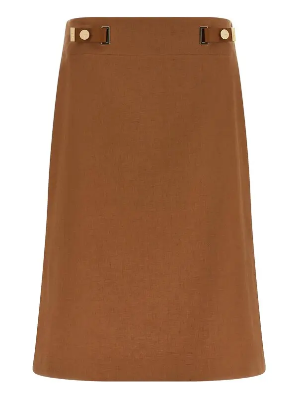 Fendi Linen Blend Midi Skirt - Brown